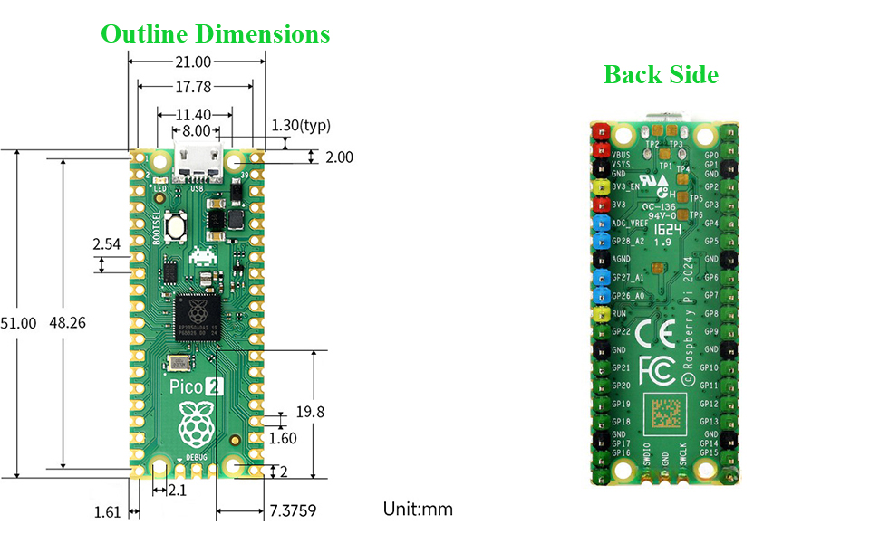 Amazon.com: Pico 2 Kit with Color Pre-Soldered Header Compatible with Raspberry Pi Pico 2 ...