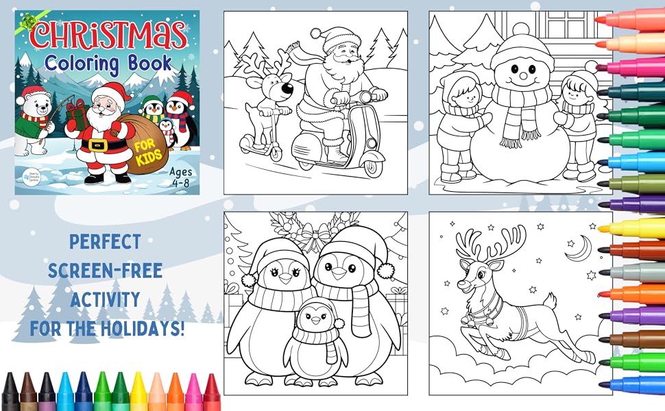 Christmas Coloring Book for Kids Ages 4-8: 50 Big, Bold and Fun Holiday ...