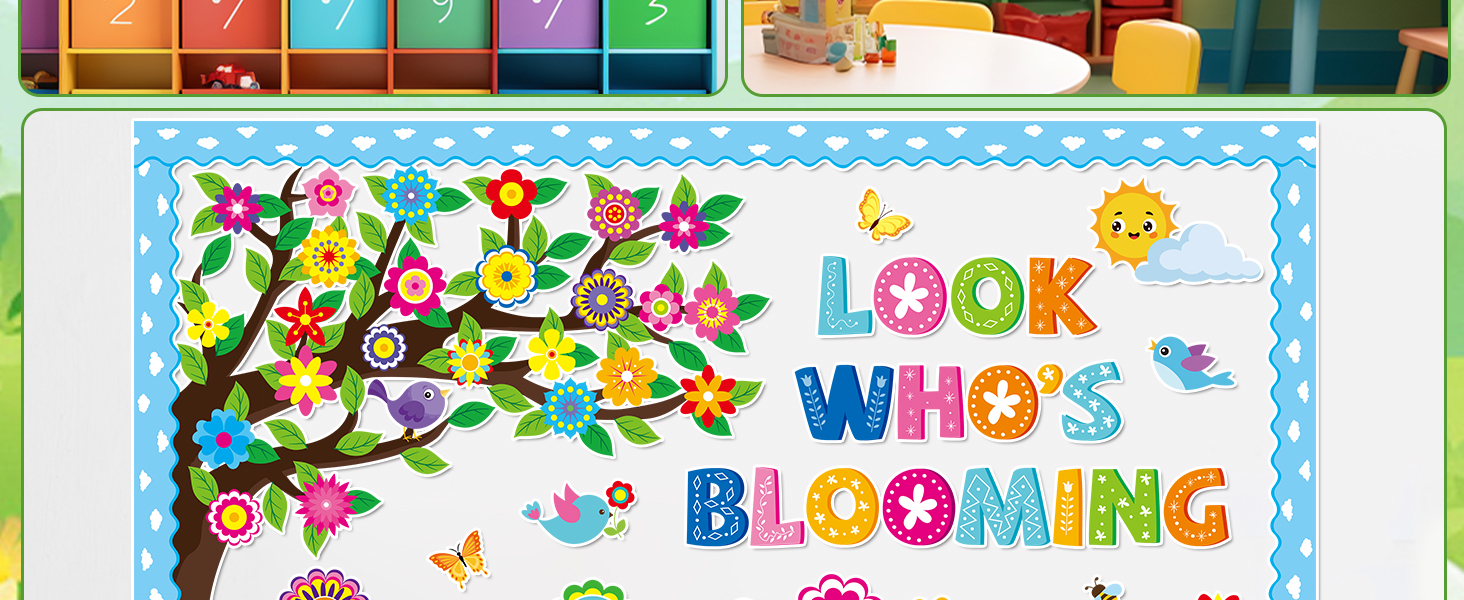 Amazon.com : Spring Bloom Flower Bulletin Board Set Look Who’s Blooming ...
