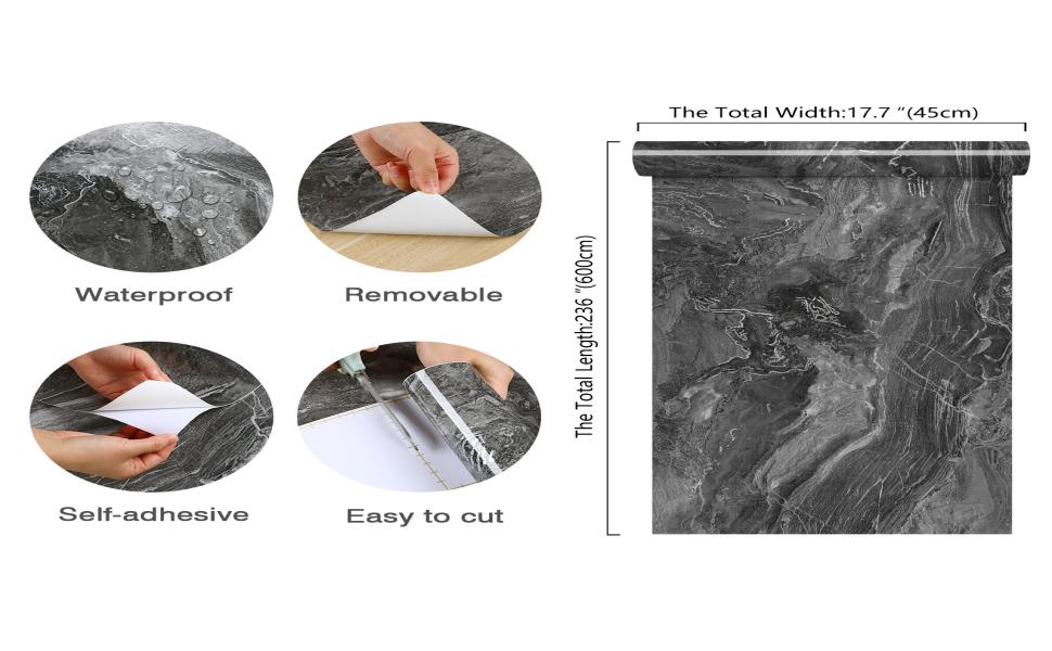 Amazon | CHIHUT 壁紙 シールタイプ リメイクシート カッティングシート 45cmx6m グロシ シルバーブラック ウォールステッカー 剥がせる壁紙 大理石調 のり付き 防水 ...