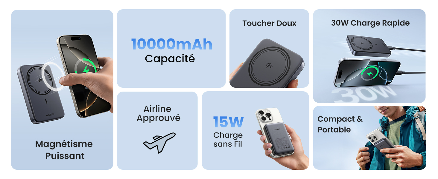 UGREEN Nexode Qi2 15W Batterie Externe 10000mAh 30W Compatible avec MagSafe iPhone 16 Plus Pro ...