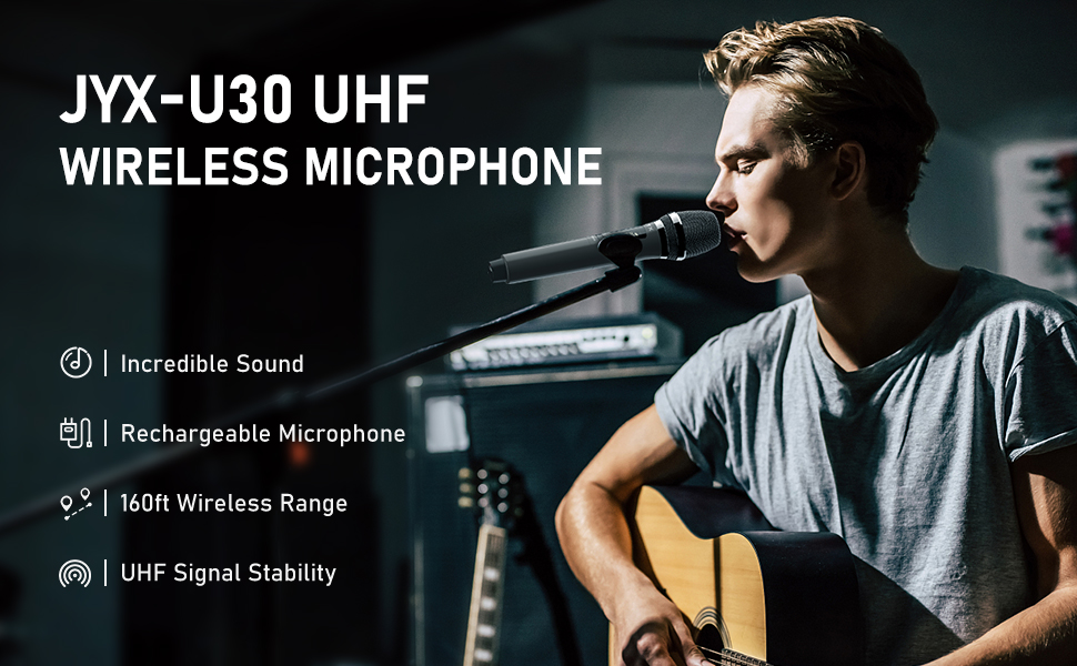 JYX Wireless Microphone, Dual UHF Metal Rechargeable Handheld Dynamic Cordless Mic, Karaoke ...