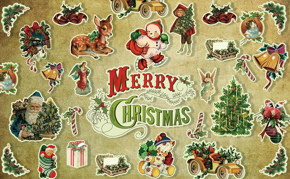 Amazon.com: 63Pcs Christmas Bulletin Board Decorations Set Vintage ...