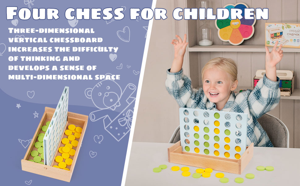 Amazon.com: XAOHAO Wooden 4 in a Row Game for Kids and Adults- Strategy ...