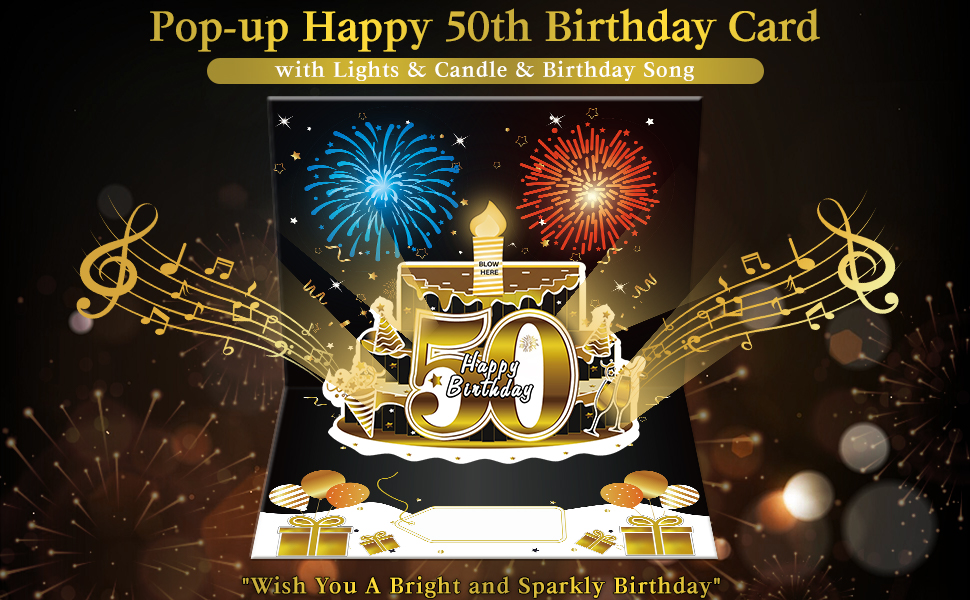 Amazon.com : Turypaty 50th Birthday Cards Pop Up 3D Cake - Firework & Music & Blow Out Candle ...