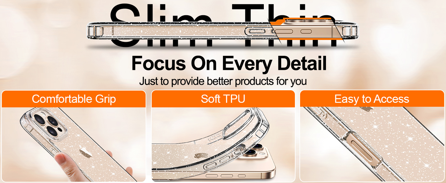 Amazon.com: Hython for iPhone 16 Pro Max Case Glitter, Clear Glitter Sparkly Shiny Bling Sparkle ...