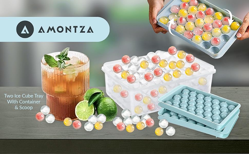 Amazon.com: Ice Cube Tray with Lid and Bin, Upgraded Ice Trays for Freezer with Bin | 33x2 Round ...