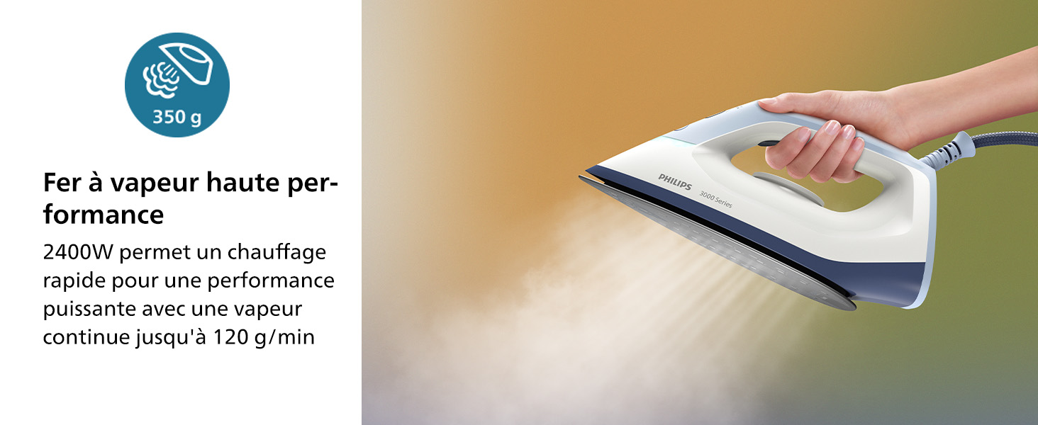 Philips Centrale Vapeur séries 3000, 2400 W, 120 g/min de Vapeur en Continu, 350 g de Vapeur en ...