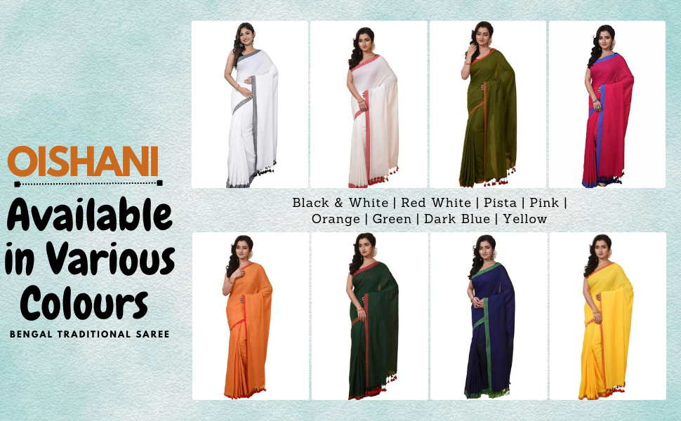 Buy OISHANI SAREE GHOR Women's Traditional Bengal Soild Cotton Handloom Green Sarees (Dark Blue ...