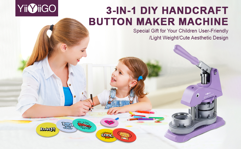 Amazon.com: YiiYiiGO Button Maker Machine Multiple Sizes, 1+1.25+2.25 inch Installation-Free Pin ...