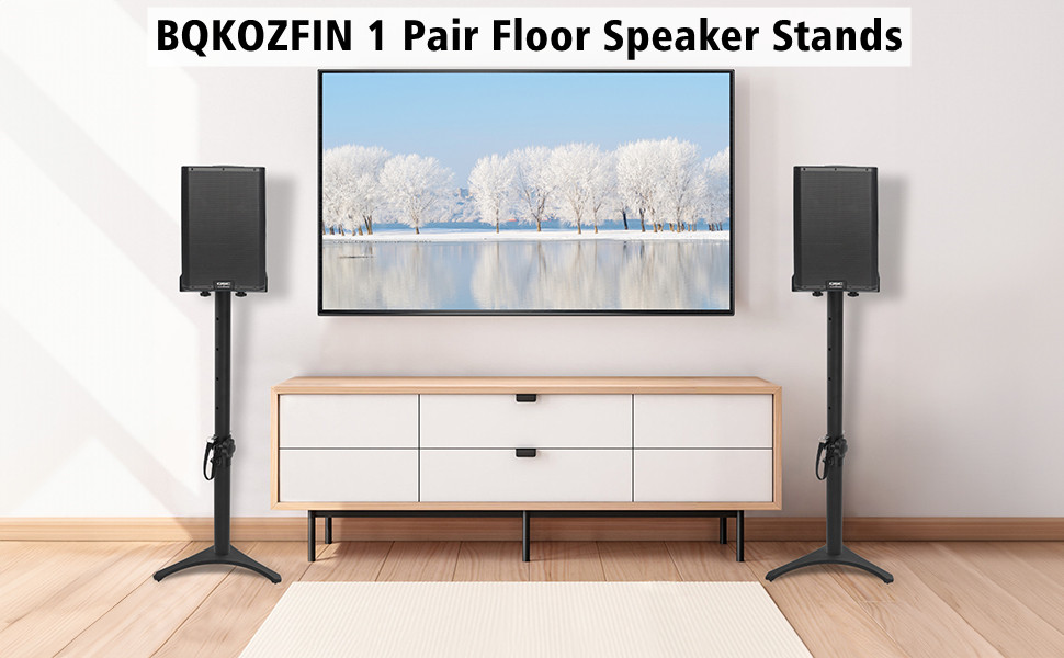 BQKOZFIN Adjustable Height Speaker Stands, Extend 50.5 to 75CM, Holds Satellite & Bookshelf ...