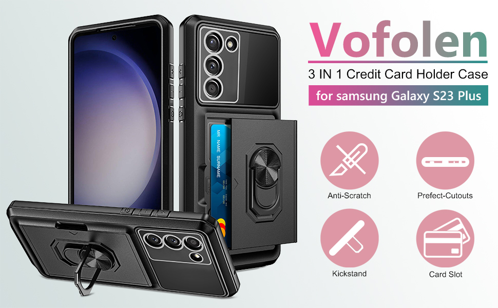 Amazon.com: Vofolen for Galaxy S23 Plus Case Wallet Credit Card Holder ID Slot Sliding Door ...