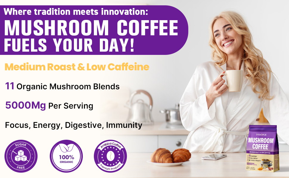 Amazon.com: Mushroom Coffee Organic, 11 Mushrooms + 8 Adaptogenic Herb Mushroom Coffee for Focus ...