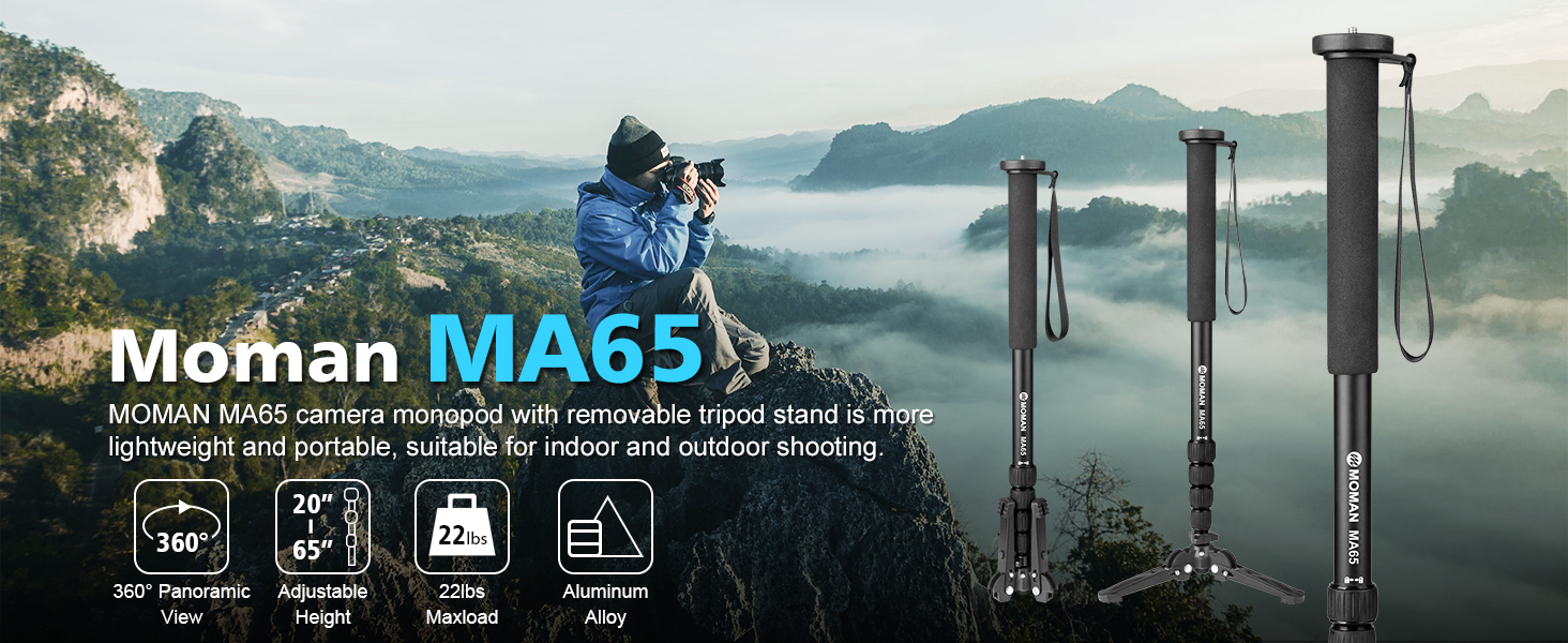 Einbeinstativ, Moman MA65 Kamera Stativ mit Standspinne Reisestativ DSLR Monopods Aluminium ...