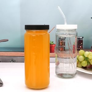 Amazon.com: Encheng 16 oz Glass Juice Bottles with Lids,9 Pack Reusable Juicing Bottles Drinking ...