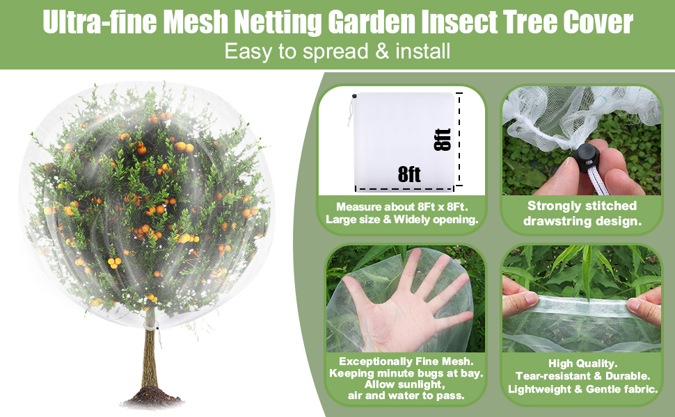 Amazon.com : 2 Packs 8' x 8' Large Garden Cicada Netting for Trees, Ultra-Fine Fruit Tree ...