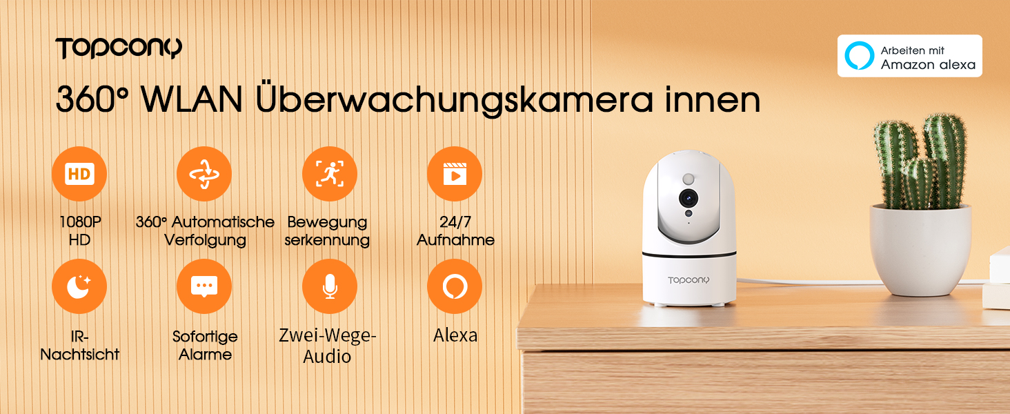 Topcony Überwachungskamera Innen,Babyphone mit Kamera mit Bewegungserkennung Automatische ...