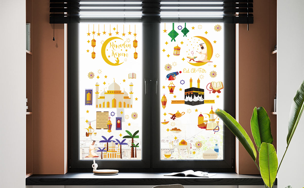 Amazon.de: Ramadan Fensterbilder, 9 Stück Eid Mubarak Fensterbilder, Eid Mubarak Selbstklebend ...