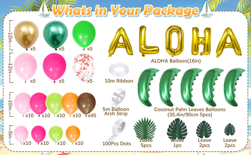 Amazon.com: SNLN 178Pcs Tropical Luau Balloons Arch Garland Kit Hawaiian Party Decorations with ...