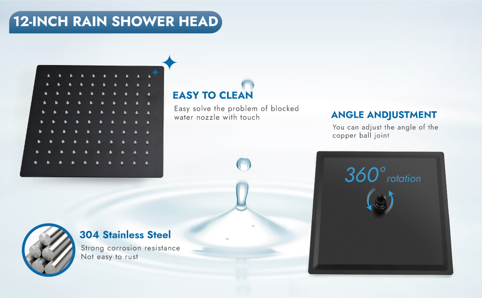 Cinwiny Matte Black 12 Inch Bathroom Rain Shower Faucet Set, Single Function Shower Trim Kit ...