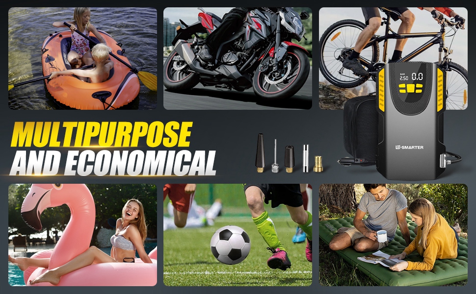 E-SMARTER Digital Tyre Inflator Air Compressor, 12V Fast Inflation Car Tyre Pump with 22mm ...