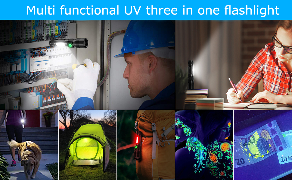 CTDZLED Rechargeable Flashlights, 3 in 1 Super Bright Black Light Flashlights 1200 Lumens, 7 ...