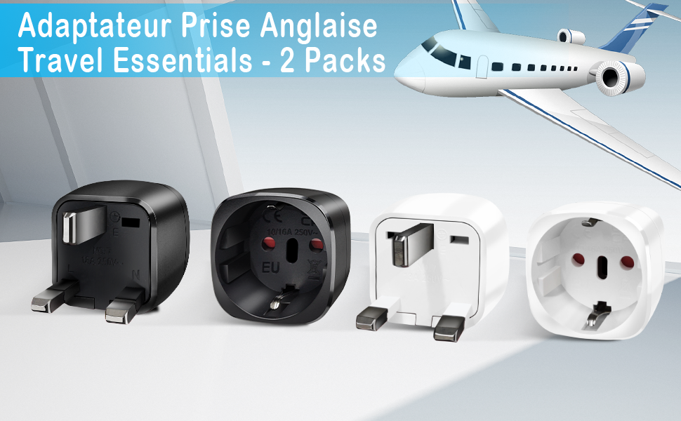 【2 Pièces】 Adaptateur Prise Anglaise, Adaptateur de Voyage France vers UK, Adaptateur de Prise ...