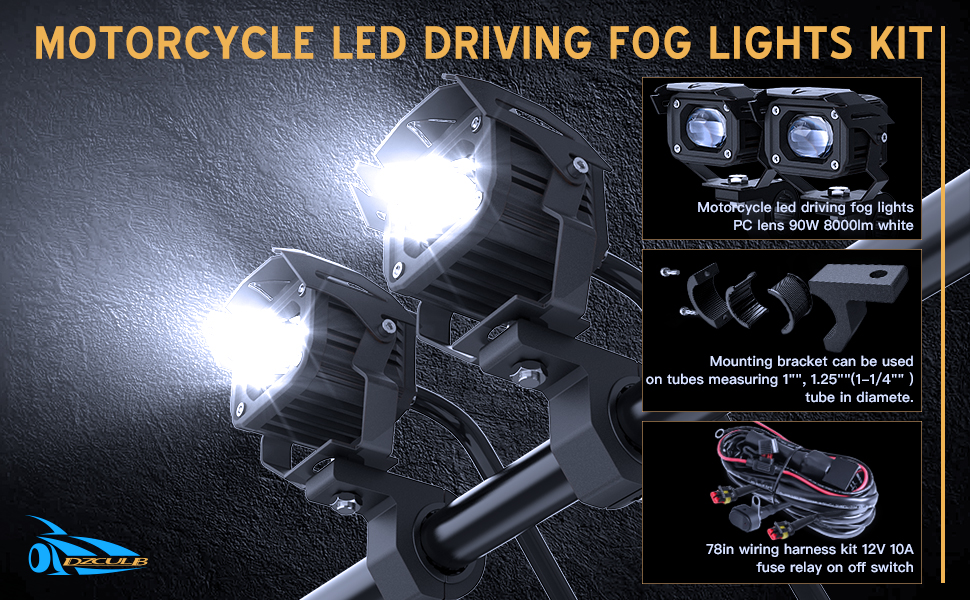 DZCULB Motorcycle LED Driving Fog Lights Kit Motorcycle Offroad Auxiliary Spot Light 90W 8000LM ...