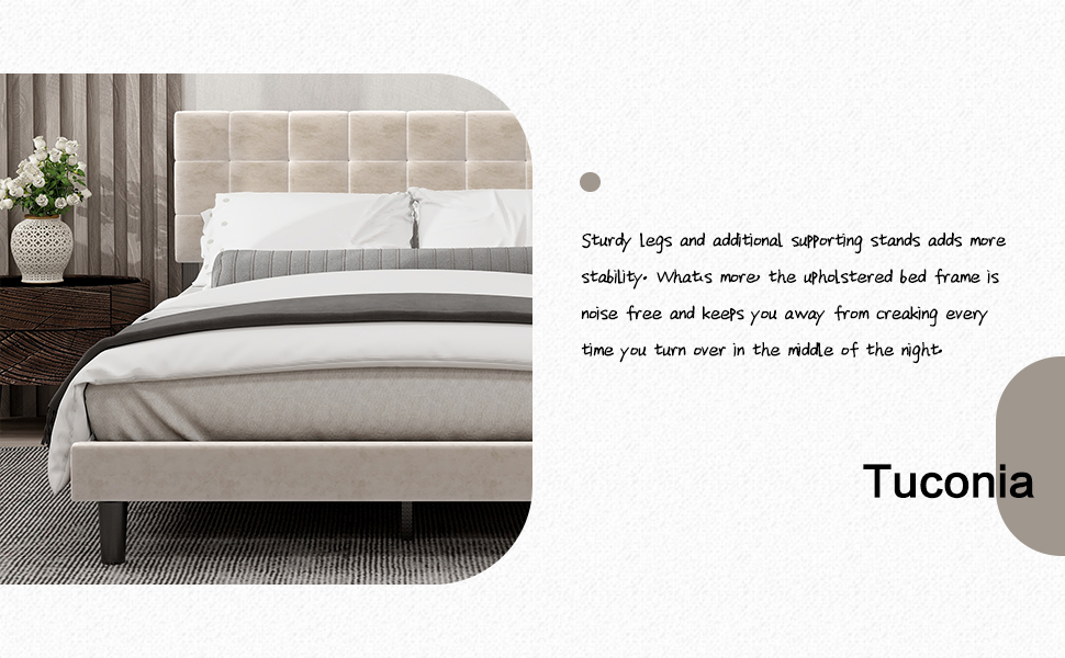 Amazon.com: Tuconia Upholstered Queen Size Bed Frame Platform with Adjustable Headboard Wood ...