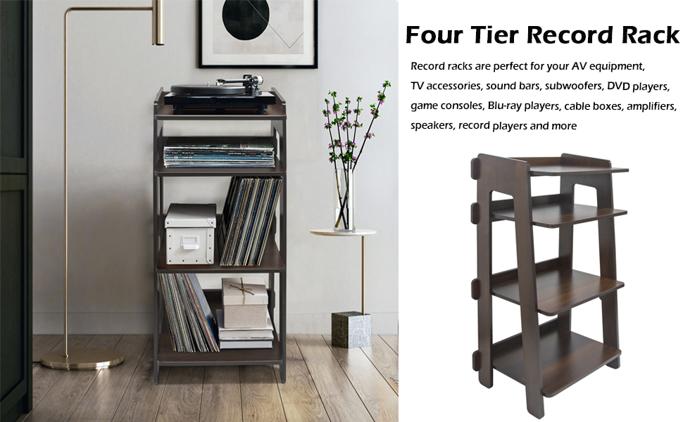 ybaymy Record Player Stand Turntable Stand with Record Storage Vinyl ...