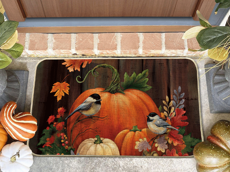 Amazon.com: Fall Pumpkin Front Door Mat Indoor Outdoor Entrance 17x29, Autumn Thanksgiving Maple ...