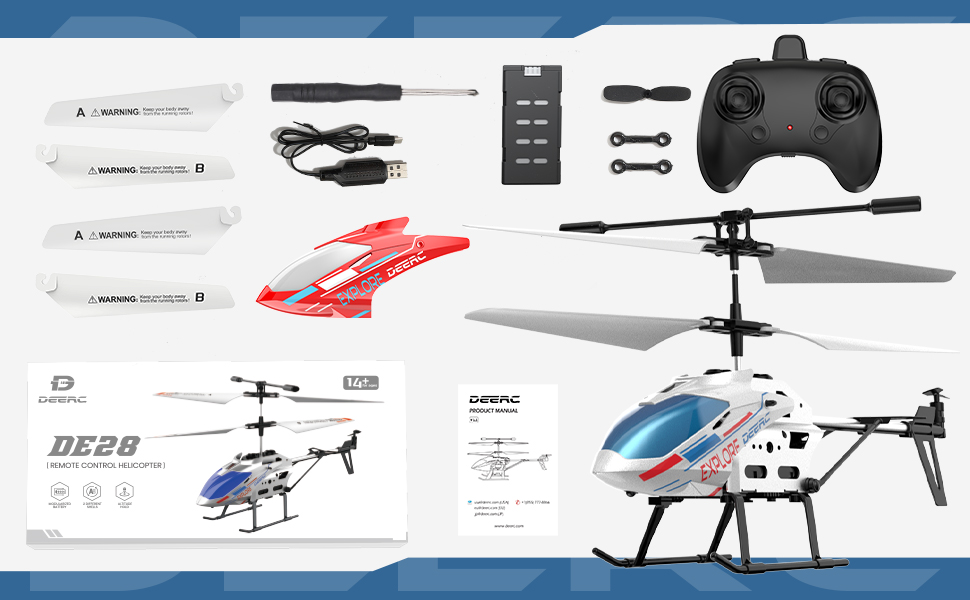 DEERC DE28 RC Helicopters, 3.5 CH Remote Control Helicopter W/Extra Shell, LED Light, 2.4Ghz ...