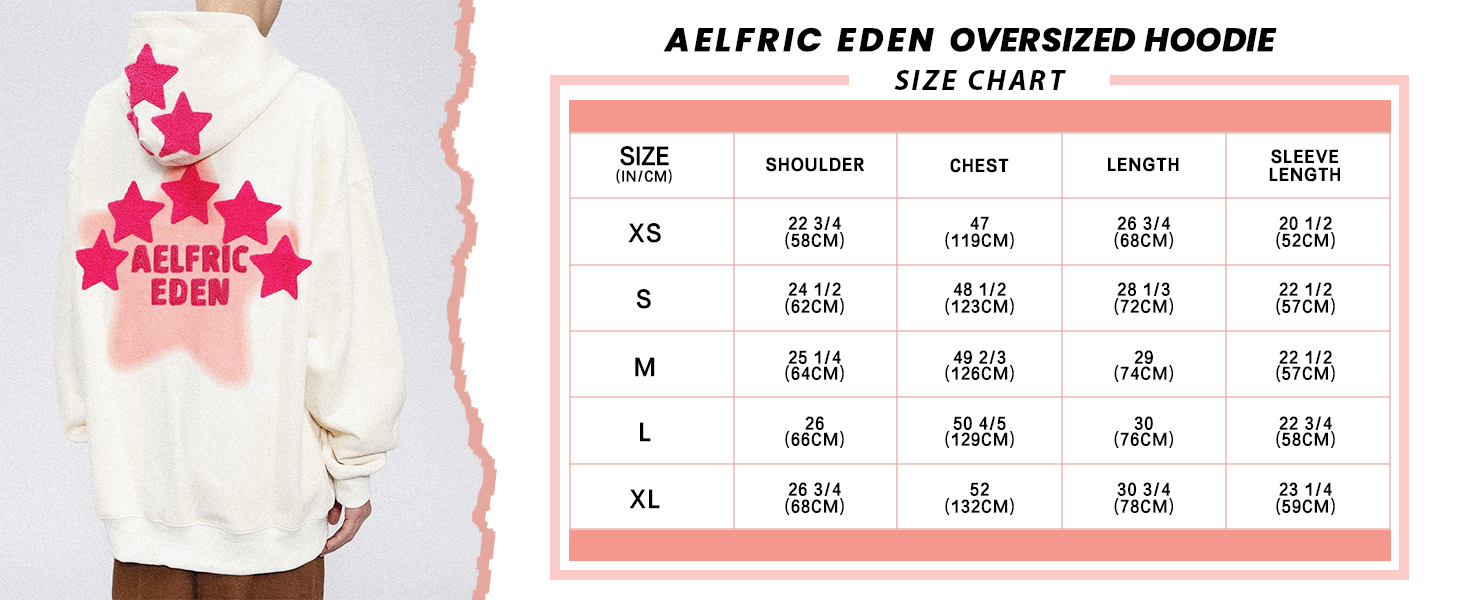 Aelfric Eden Men's Vintage Embroidery Star Hoodies Casual Oversized Streetwear Sweatshirt Black ...