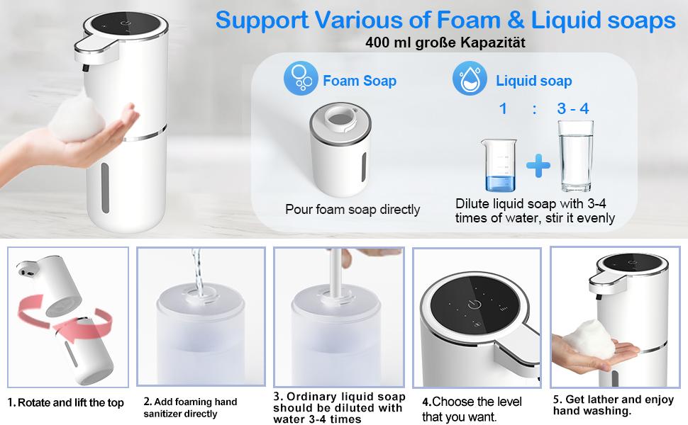 Amazon.com: Josnown Foaming Soap Dispenser, 2 Pack Touchless Automatic Soap Dispenser with 4 ...