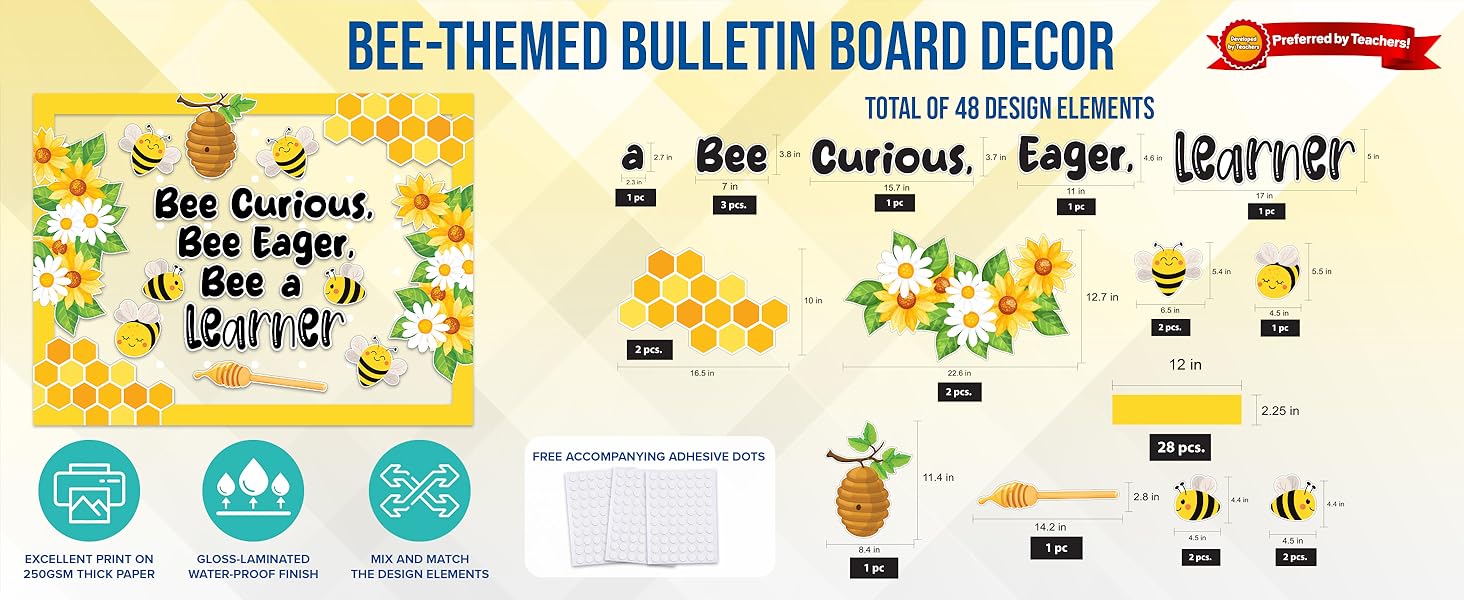 Amazon.com: Decorably 48 Pcs Cutouts Bee Bulletin Board Decorations Set ...