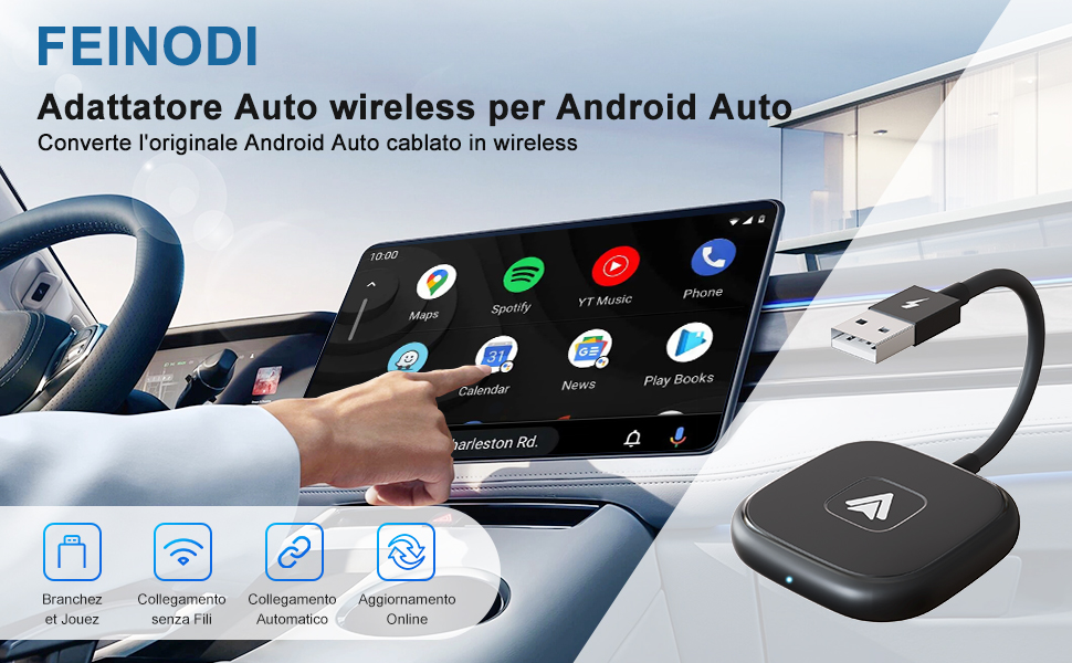 FEINODI Android Auto Wireless, Adattatore Wireless Android Auto A2A, Dongle Android Auto Senza ...