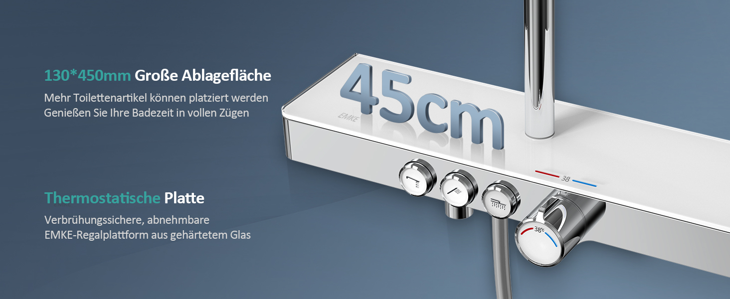 EMKE Duschsystem mit Thermostat Duschsäuleset Duschset, 45cm Thermostatische Platte, Handbrause ...