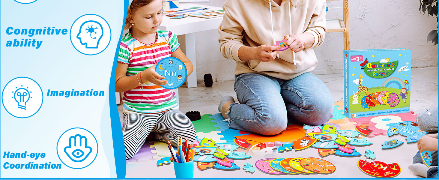 Amazon.com: Jacyan 36Pcs Back to School Wooden ABC Alphabet & Number Puzzles for Kids 3 4 5 ...