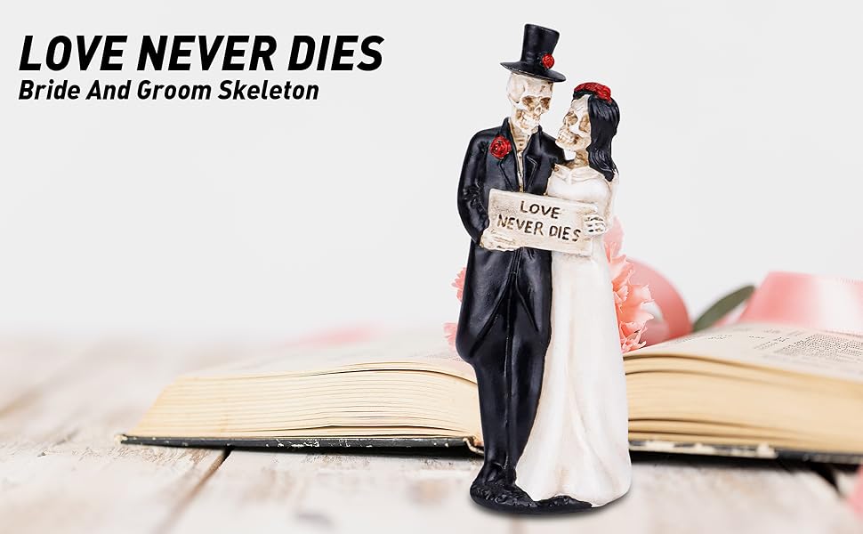Love Never Dies Couple Resin Statue, 7.08’’ Bride And Groom Lovers Wedding Skull Gothic Skeleton ...
