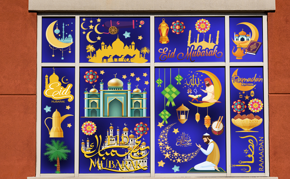 Amazon.de: 9 Blätter Ramadan Fensteraufkleber,Eid Mubarak Fensterbilder,Fensterbild Set Eid ...