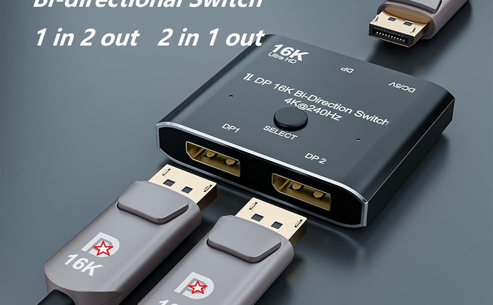 Amazon.com: 16K DisplayPort Splitter, Bi-Directional 2 in 1 Out, 8K@120Hz 4K@240Hz, DP Video ...