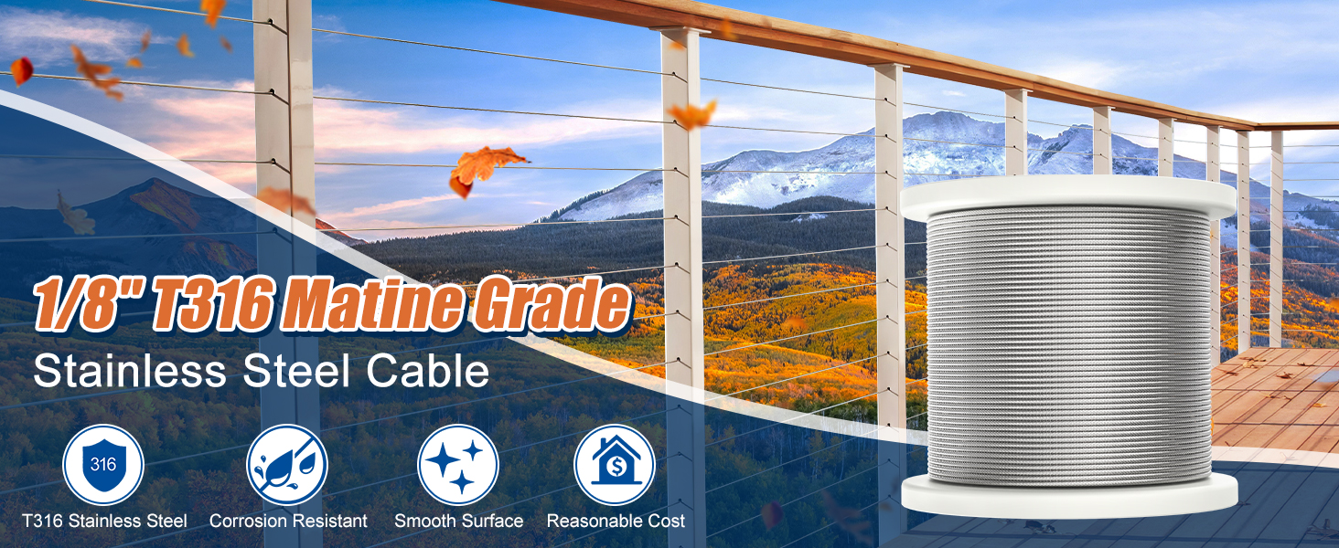 Amazon.com: BLIKA 300FT 1/8" Stainless Steel Cable, T316 Marine Grade, Stainless Steel Wire Rope ...