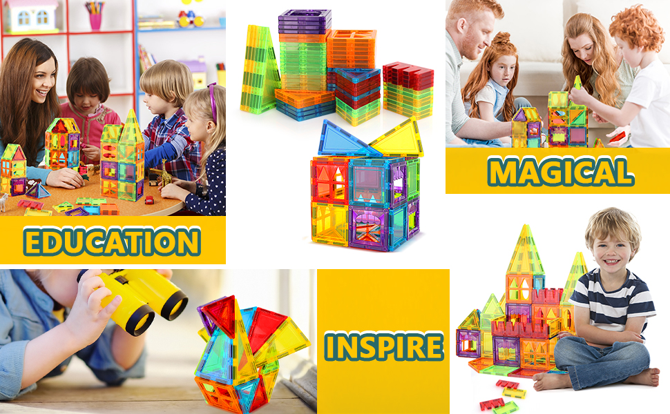 Amazon.com: MAGDIY Magnetic Tiles Kids Magnetic Blocks Building Sets 3D Magnet Tile Building ...