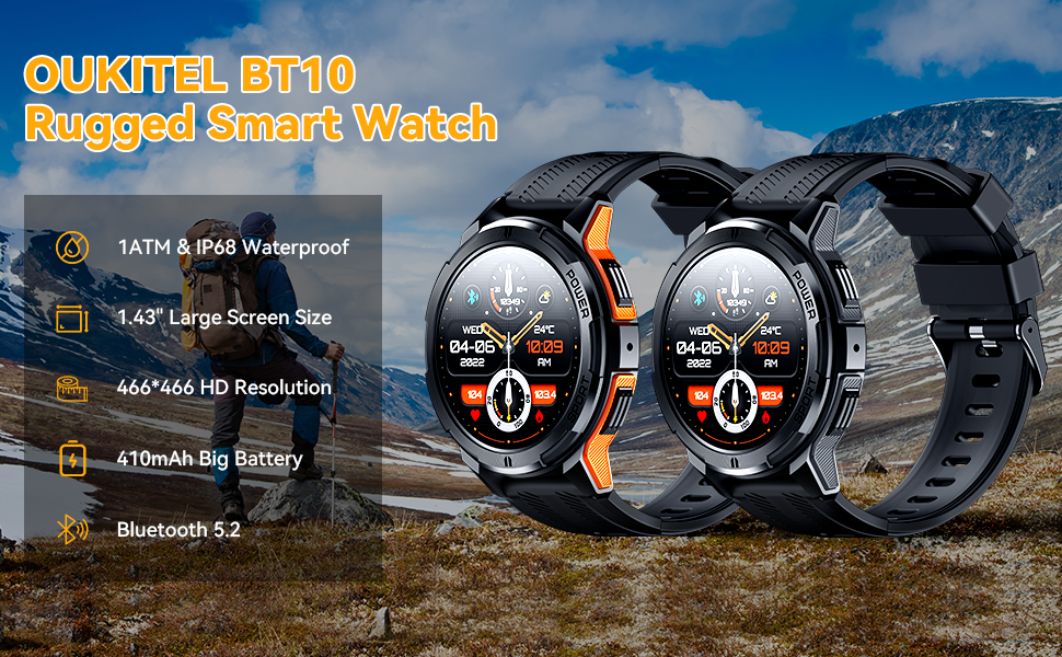 OUKITEL BT10 Montre Connectée Homme avec Appels Bluetooth,1,43" AMOLED Batterie 410mAh, Montre ...