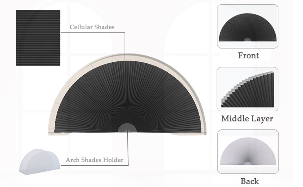 Amazon.com: Arch Window Shade Blackout, Stick on Cellular Shades Cordless No Drill Honeycomb ...