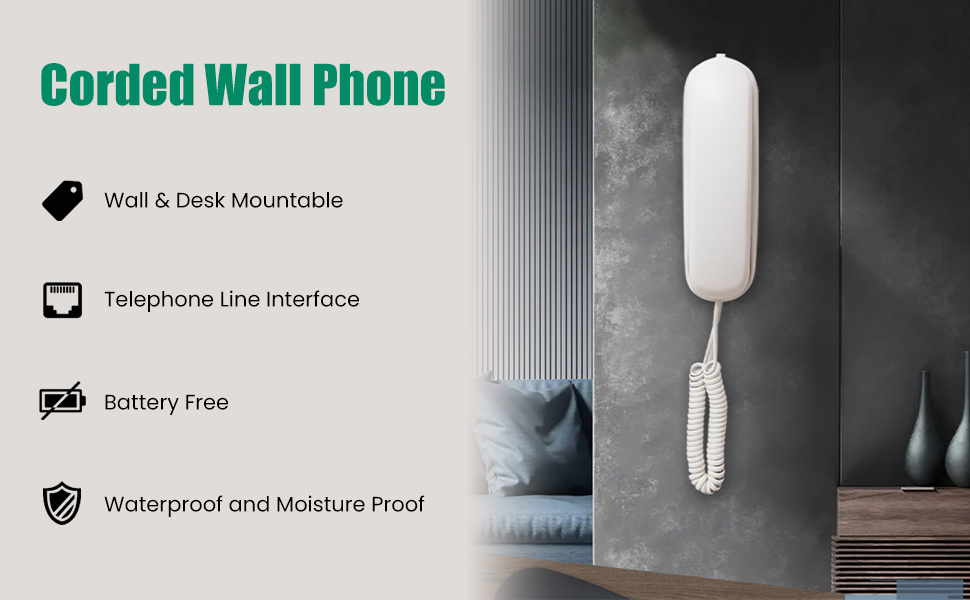 Amazon.com : FLEXMAN Portable Corded Wall Phones, Mini Wall Mountable Landline Phone with ...