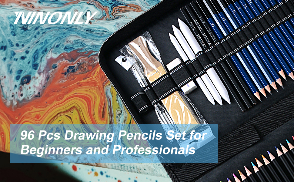 Ninonly 96 Pcs Drawing Set Sketching Kit, Art Supplies Kit include Colored Pencils, Sketch Kit ...