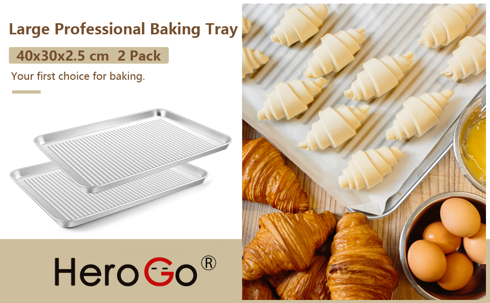 Herogo Baking Tray Set of 2, Stainless Steel Oven Tray (31.6x24.7cm ...