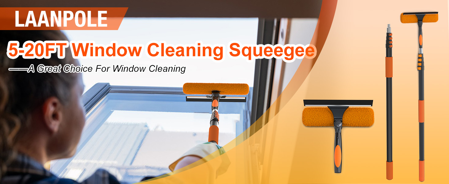 Amazon.com: LAANPOLE 26FT Window Squeegee with Extension Pole, 2-in-1 Squeegee for Window ...