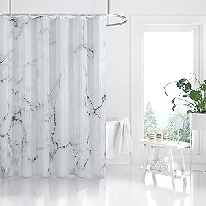 Amazon.com: BLESFOREVER Grey White Marble Shower Curtain Set with 12 Hooks, Abstract Modern ...